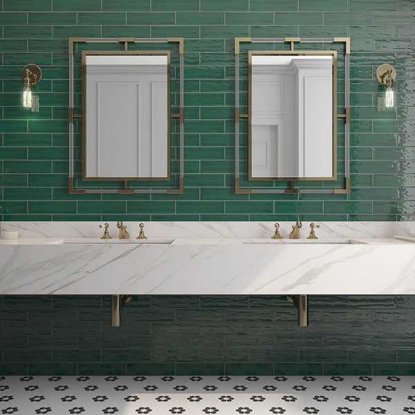 Roca Flow Peacock Green Polished Ceramic Tile | 3x12x1/4 | Blue Ceramic